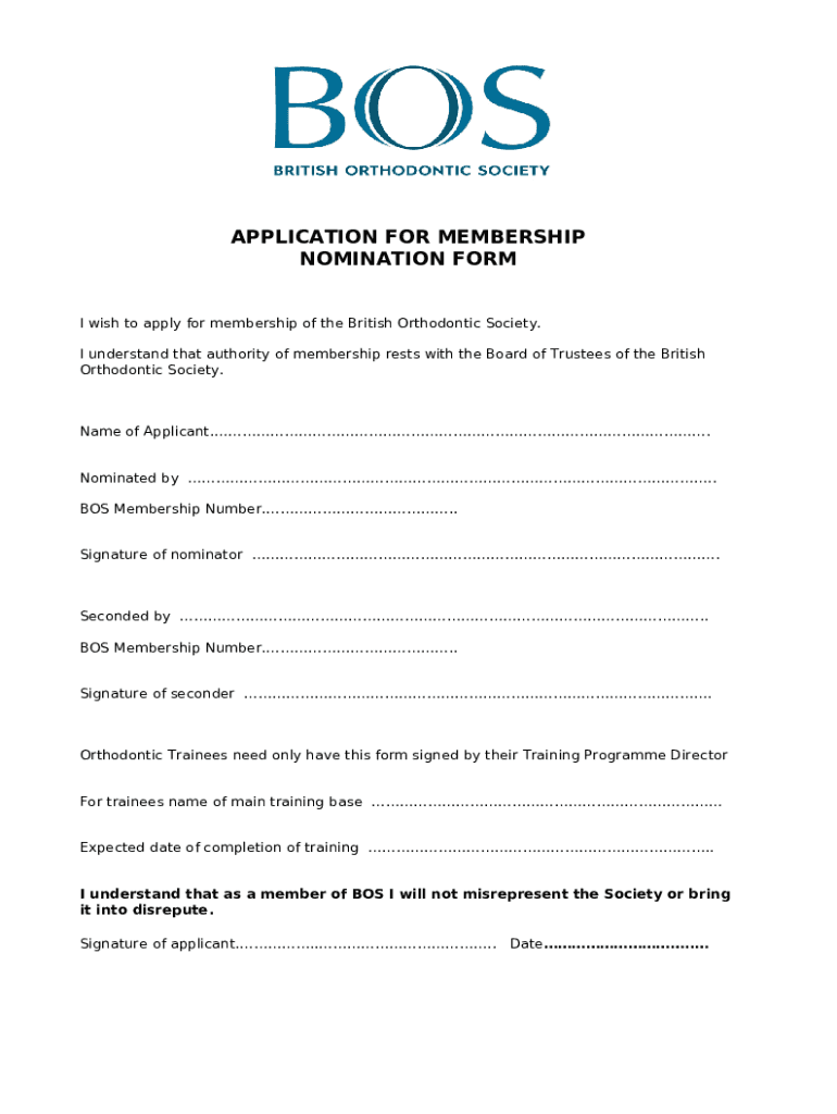 application for membership nomination - bos org Doc Template | pdfFiller
