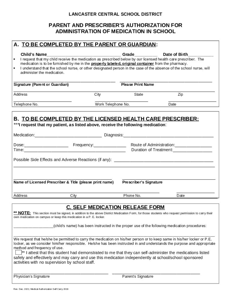 Administration of Medication Authorization Doc Template | pdfFiller