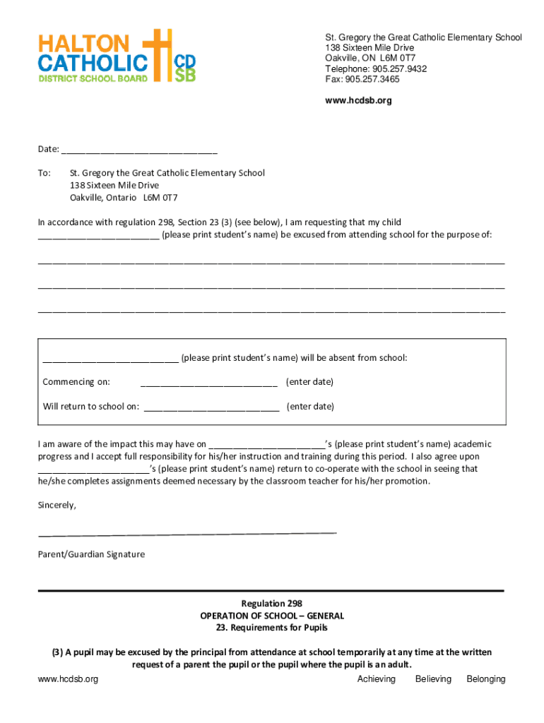 Fillable Online elem hcdsb St. Gregory the Great Catholic Elementary ...