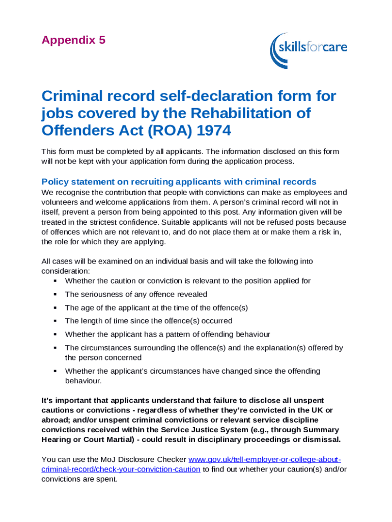 Criminal record declaration for jobs covered by the ... Doc Template ...