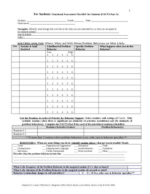 Functional Assessment ChecklisT for Students (FACTS-Part A) Doc ...