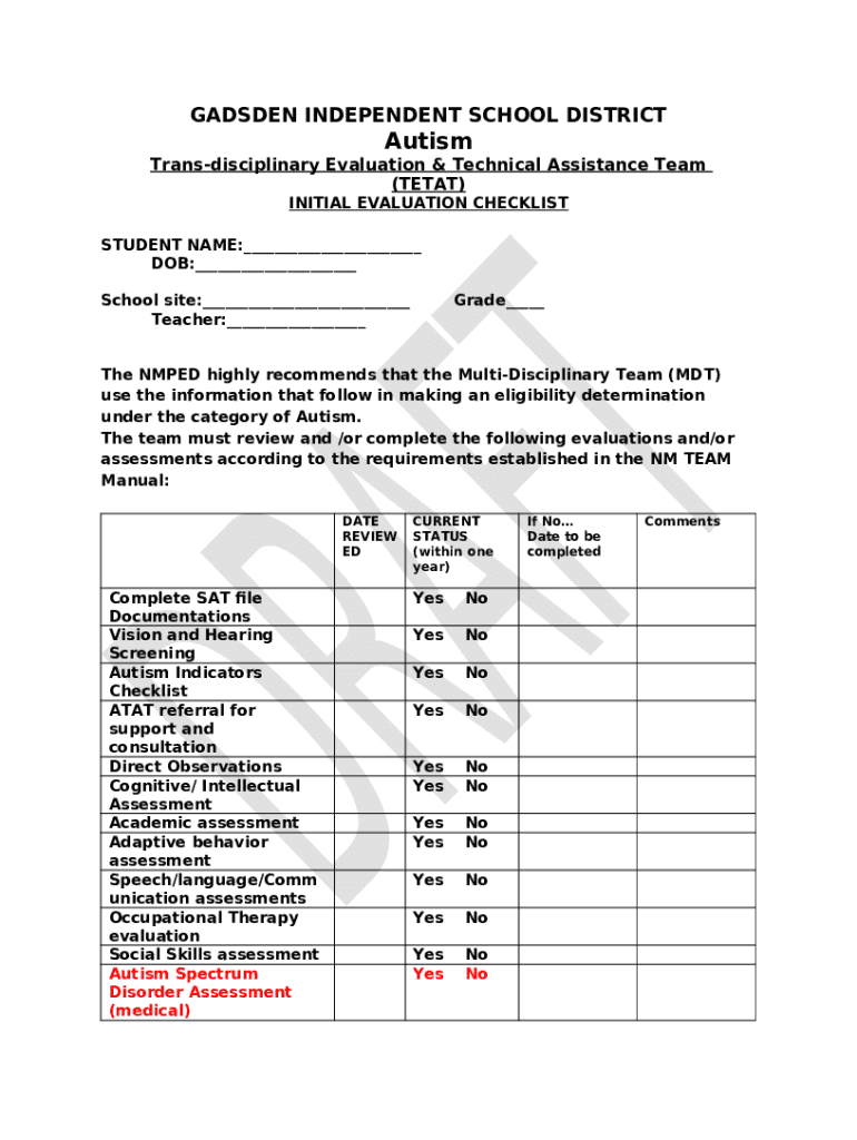 GADSDEN INDEPENDENT SCHOOL DISTRICT Autism Doc Template | pdfFiller