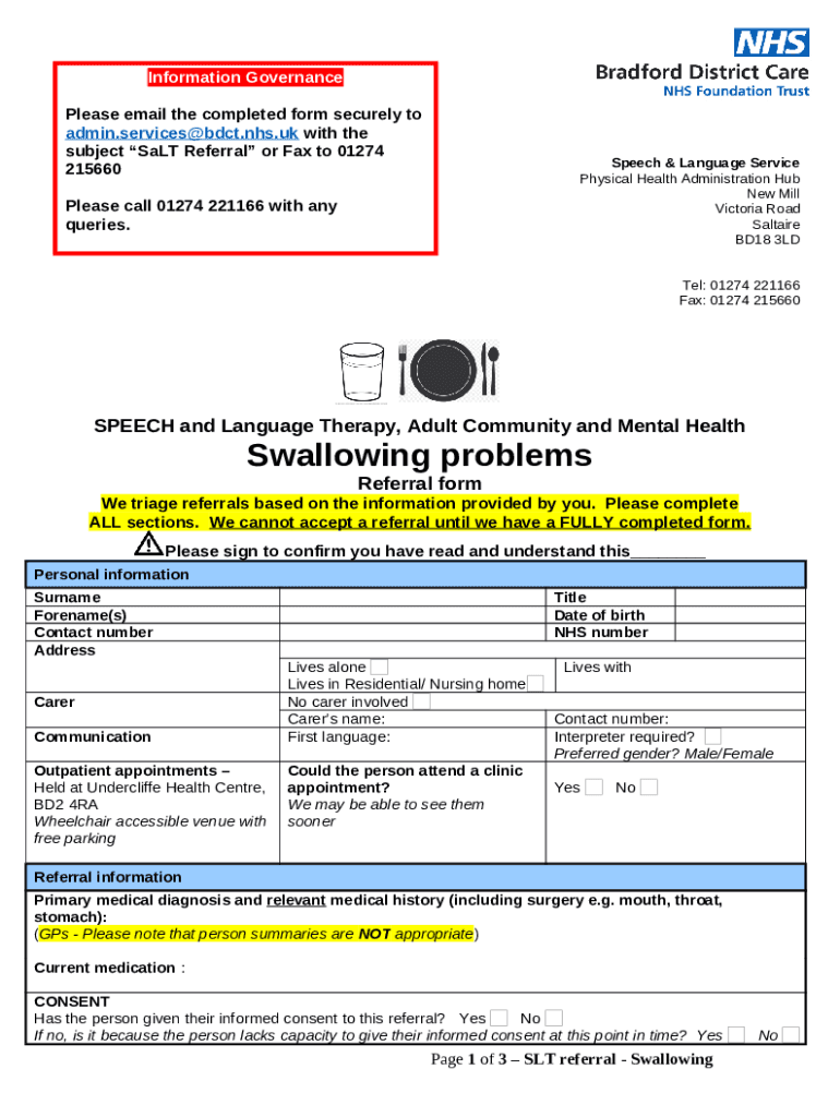 Adult Community speech and language therapy service Doc Template | pdfFiller