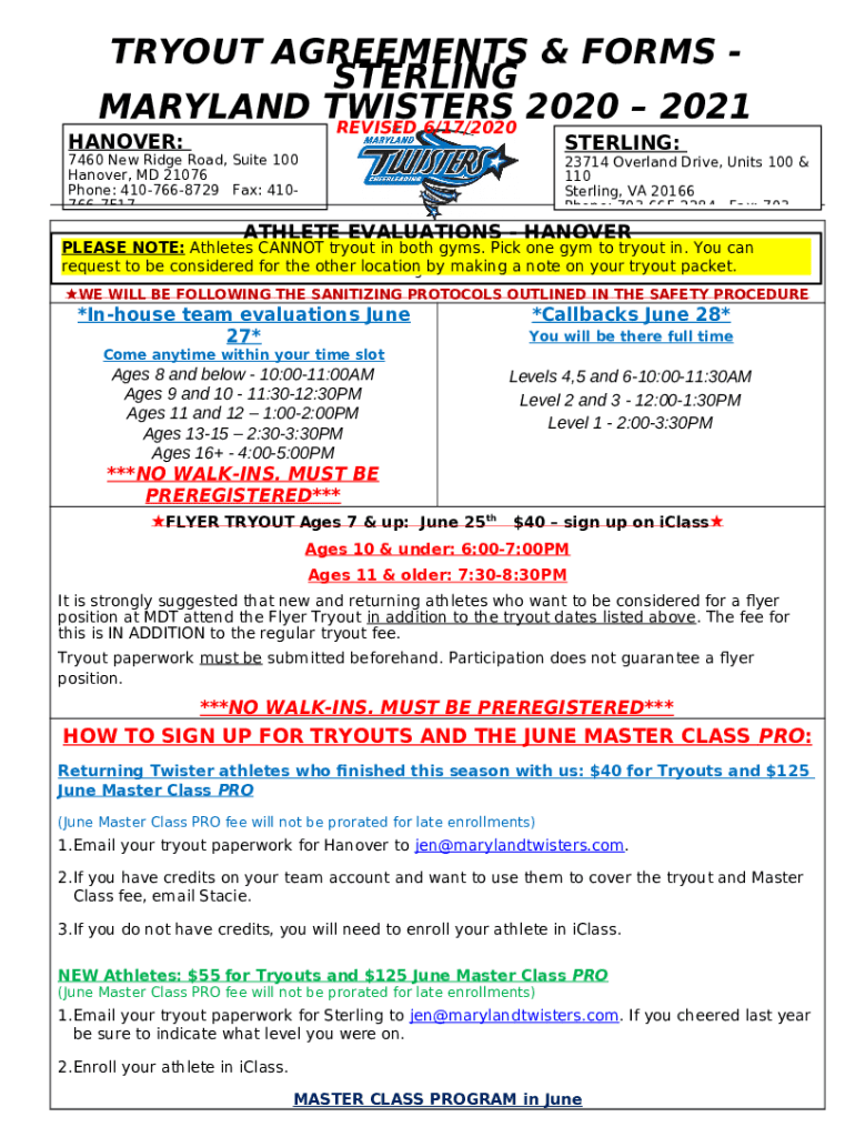 TRYOUT AGREEMENTS & S - STERLING Doc Template | pdfFiller