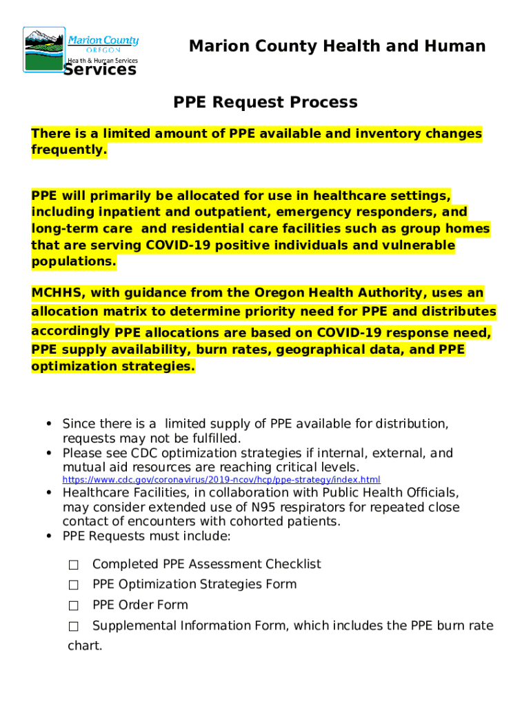 PPE Request Marion County Health Doc Template | pdfFiller