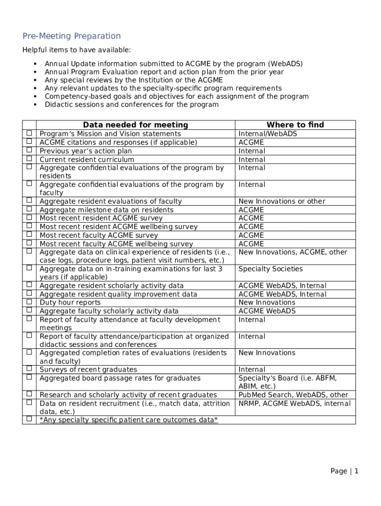 How to have a successful ACGME Site Visit Doc Template | pdfFiller