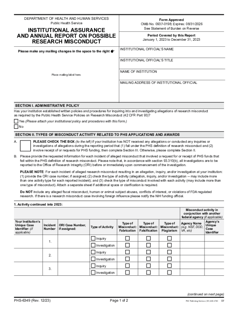 Fillable Online FORM PHS-6315 - The Office of Research Integrity - HHS ...