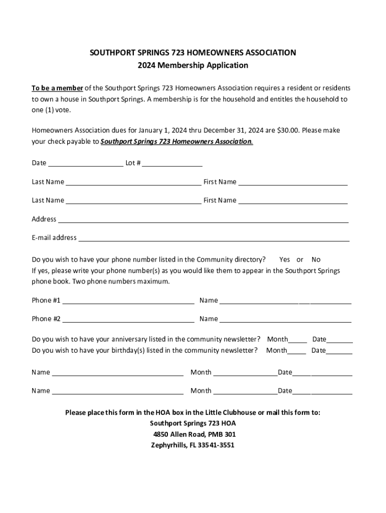 Fillable Online Application for HOA Membership Fax Email Print - pdfFiller