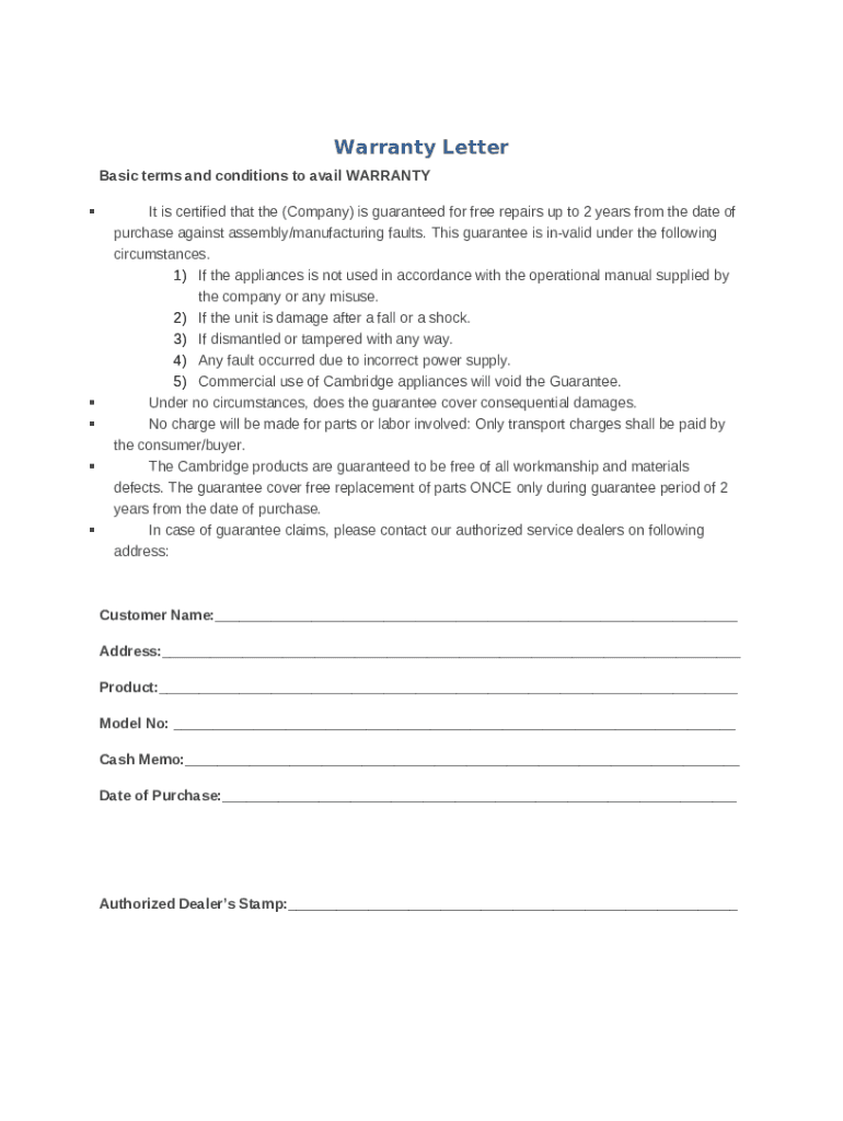 Warranty Statement Sample Clauses Doc Template | pdfFiller