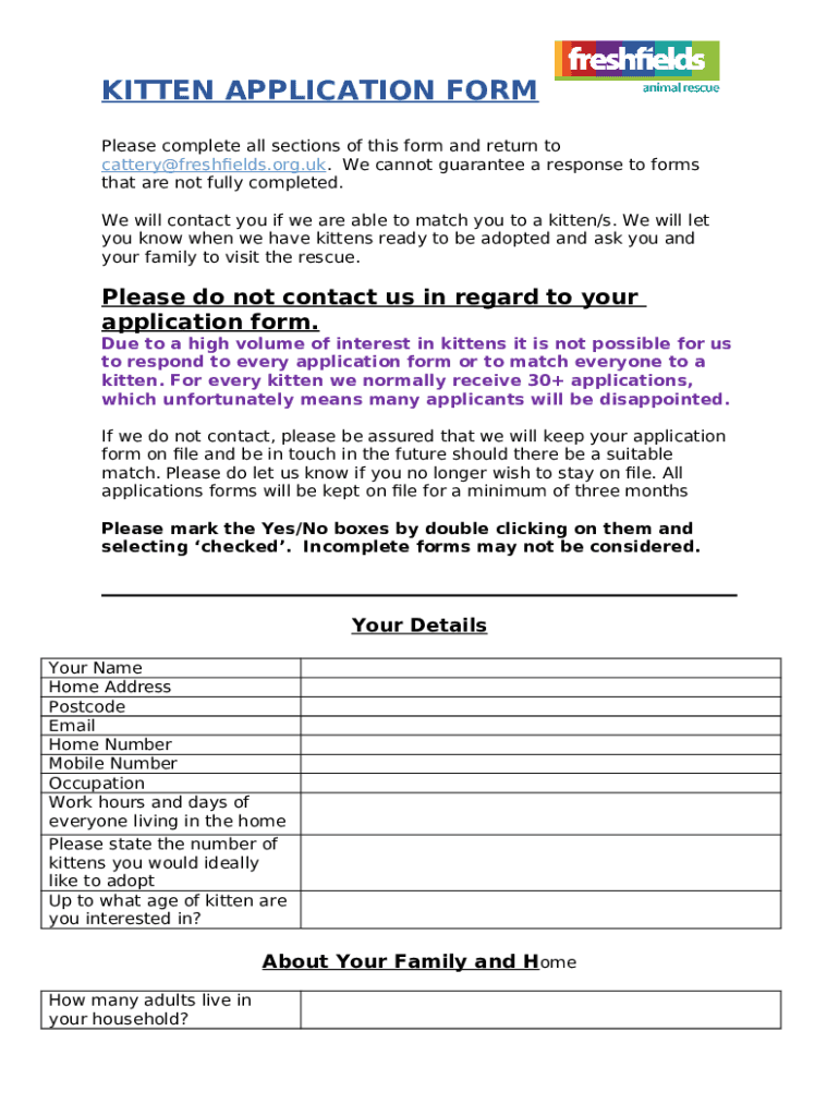 kitten application Doc Template | pdfFiller