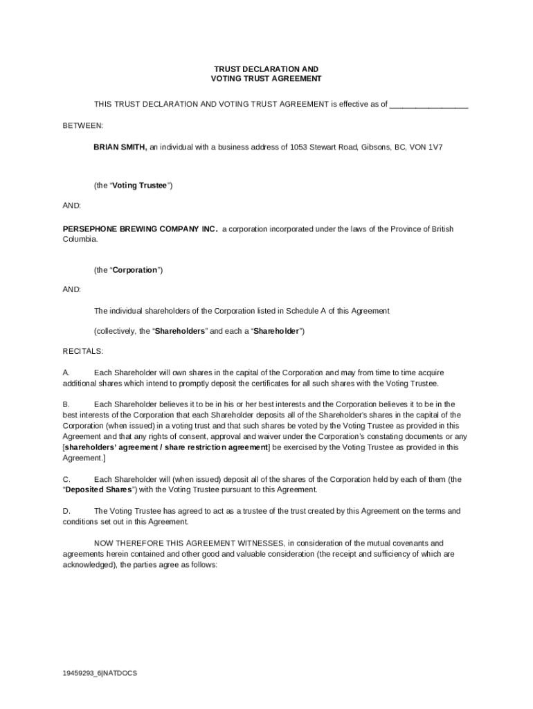 Legal Characteristics and Consequences of Voting Trusts Doc Template ...