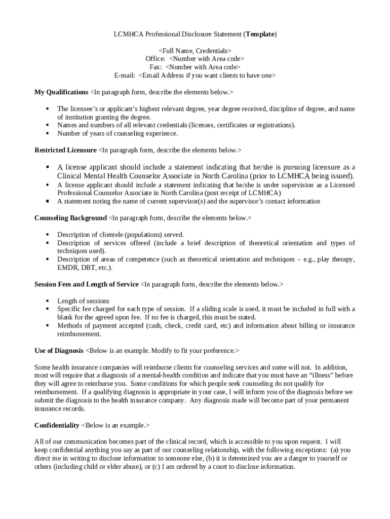 Professional Disclosure Statement .docx Doc Template | pdfFiller