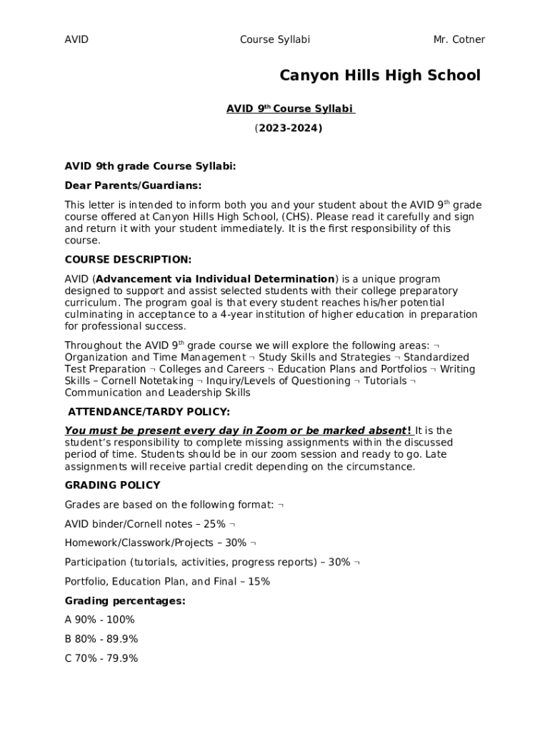 Canyon Hills Junior High School Doc Template | pdfFiller