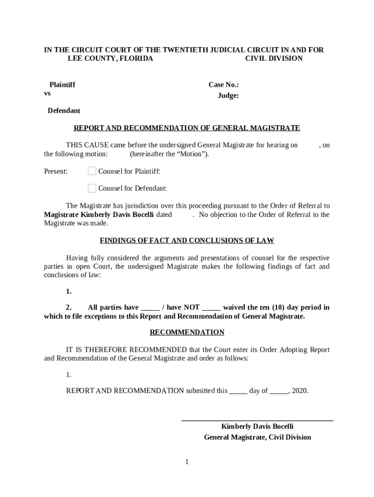 order disapproving magistrate's report Doc Template | pdfFiller