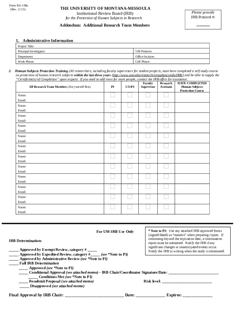 Institutional Review Board - Office of Research Compliance Doc Template ...