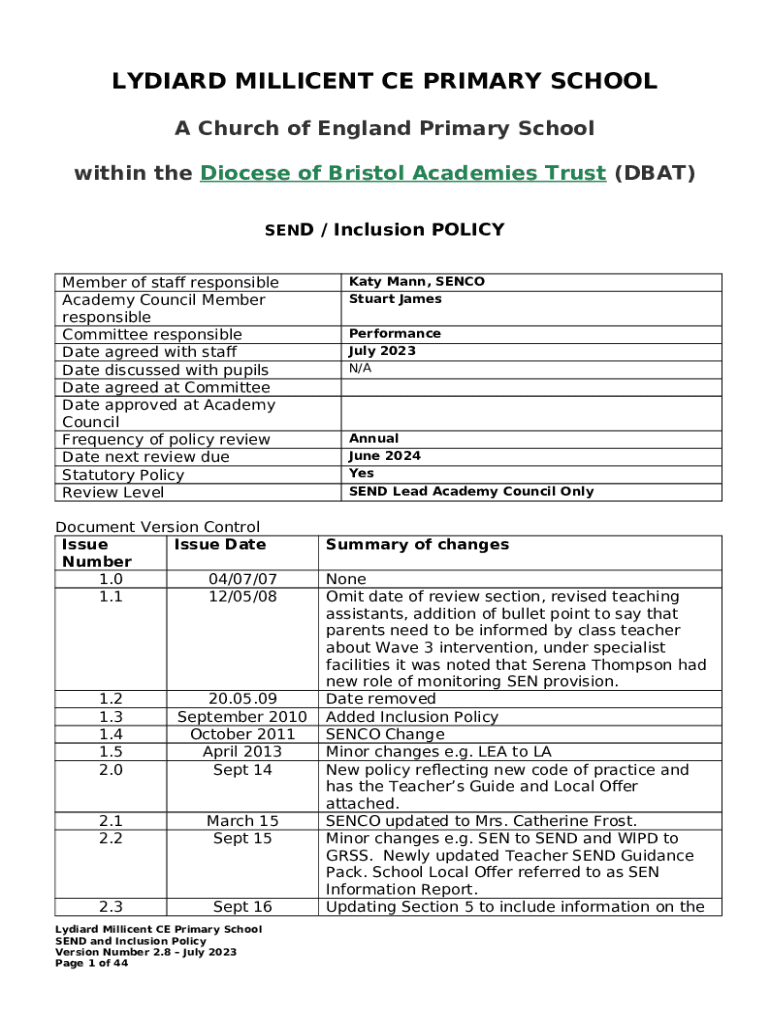 Lydiard Millicent - Lydiard Millicent CE Primary School Doc Template | pdfFiller