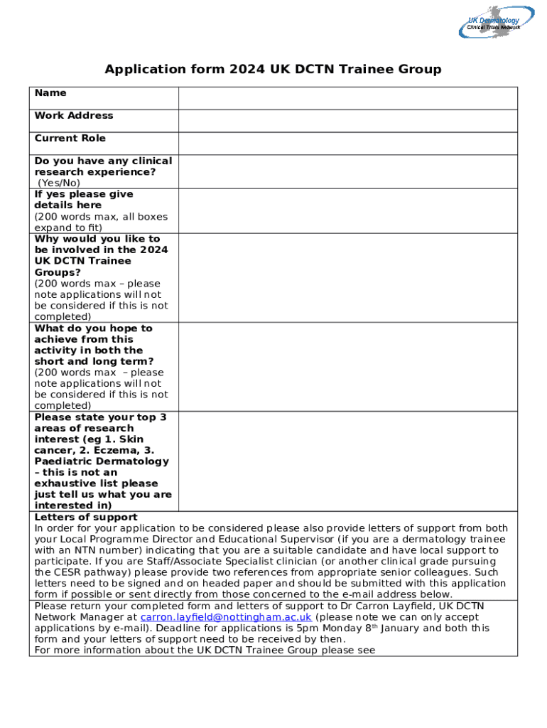 Application for UK DCTN Nursing Prize Doc Template | pdfFiller