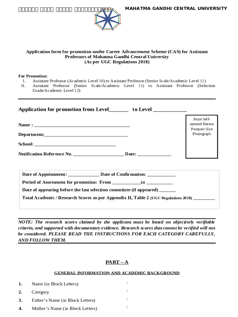 proa for career advancement scheme (cas) - mgcub ac Doc Template | pdfFiller
