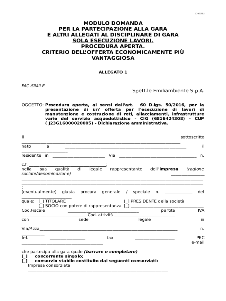 D) Allegati al disciplinare di gara in f.to word Doc Template | pdfFiller