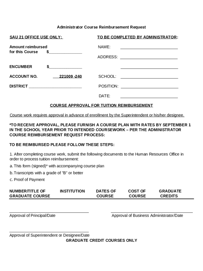 SEA-Course Tuition Reimbursement Doc Template | pdfFiller