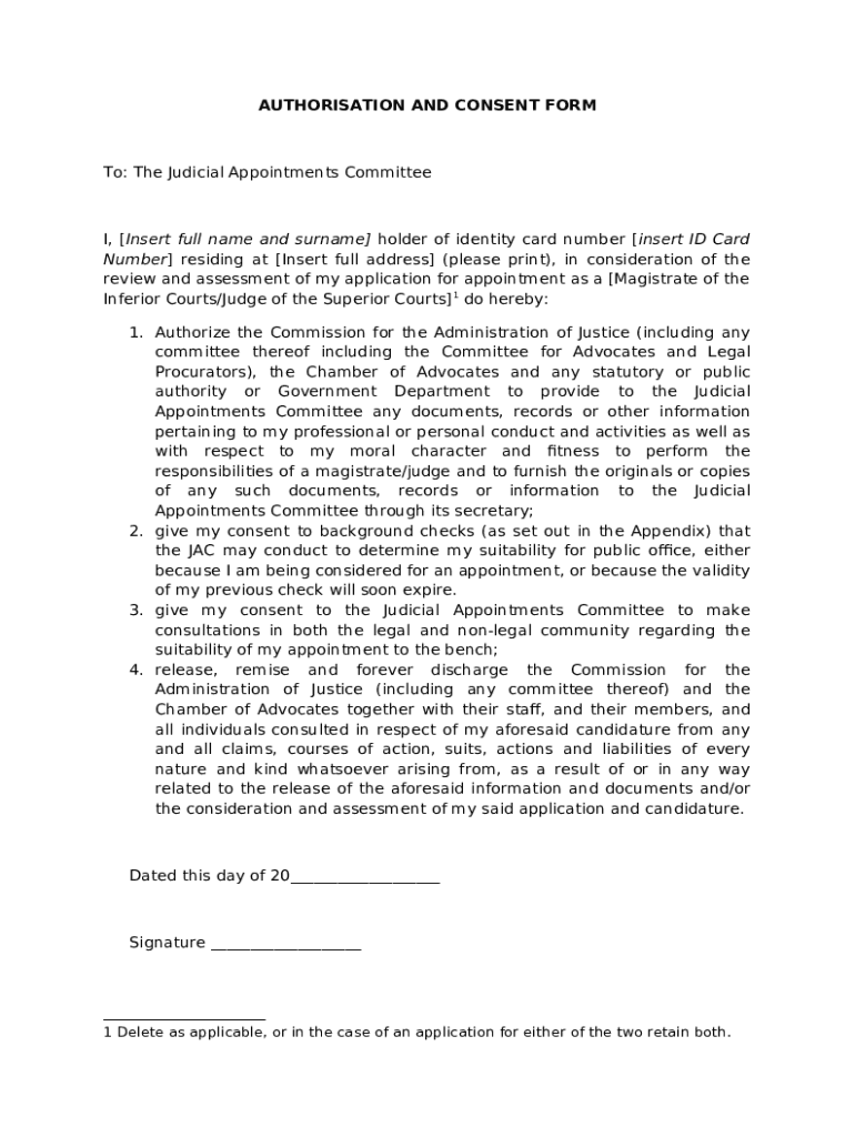 AUTHORISATION AND CONSENT Doc Template | pdfFiller