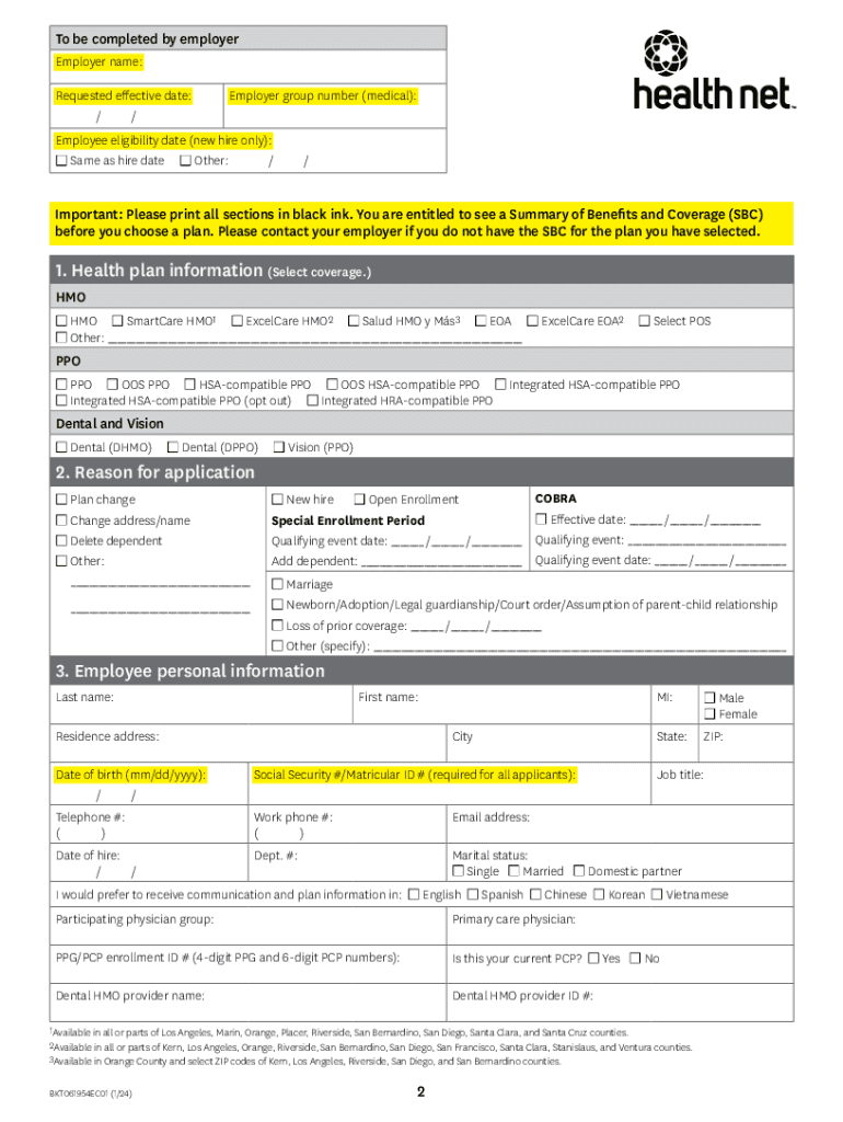 Fillable Online Large Business Application for Group Enrollment and ...