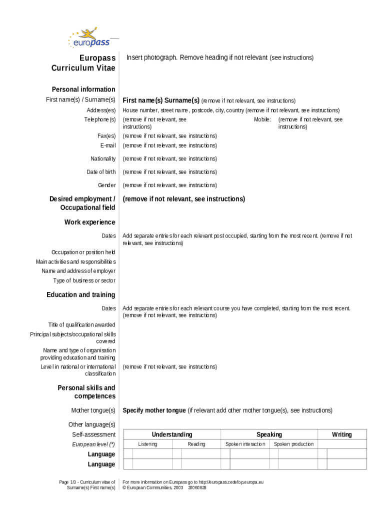 Create a new cover letter - EUROPASS Doc Template | pdfFiller