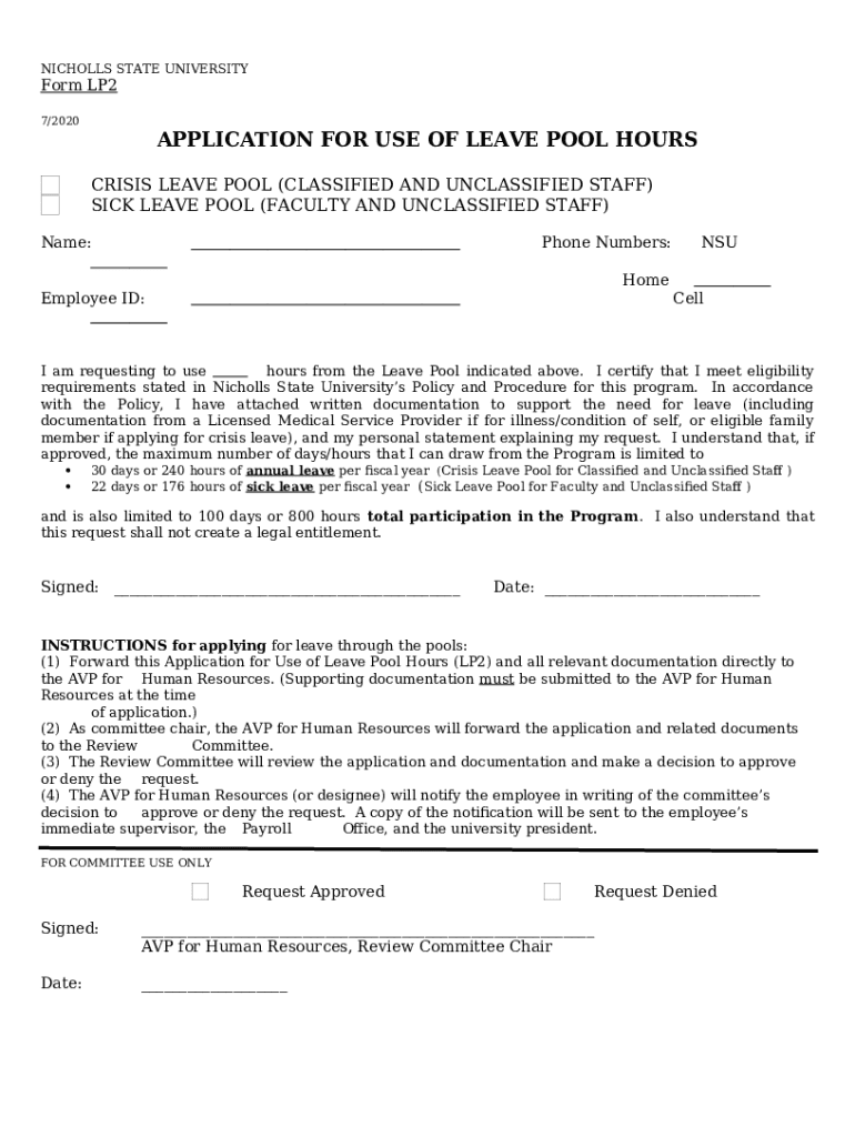 NICHOLLS STATE UNIVERSITY LP2 Doc Template | pdfFiller