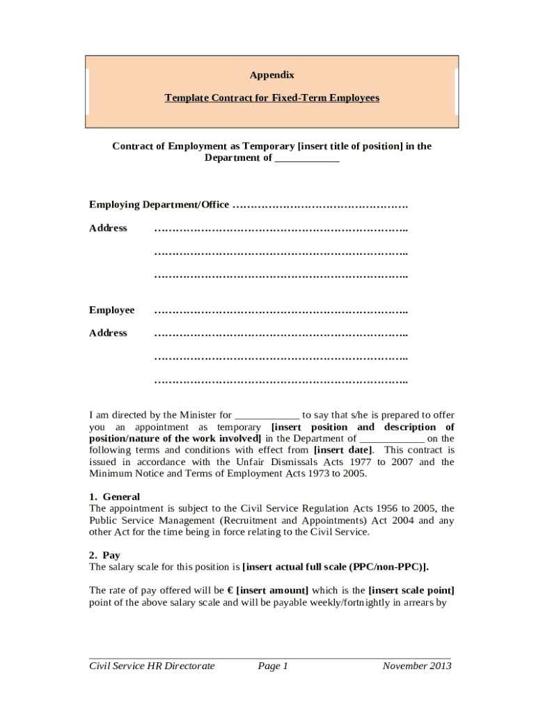 Temporary Employment Contract Template Doc Template | pdfFiller
