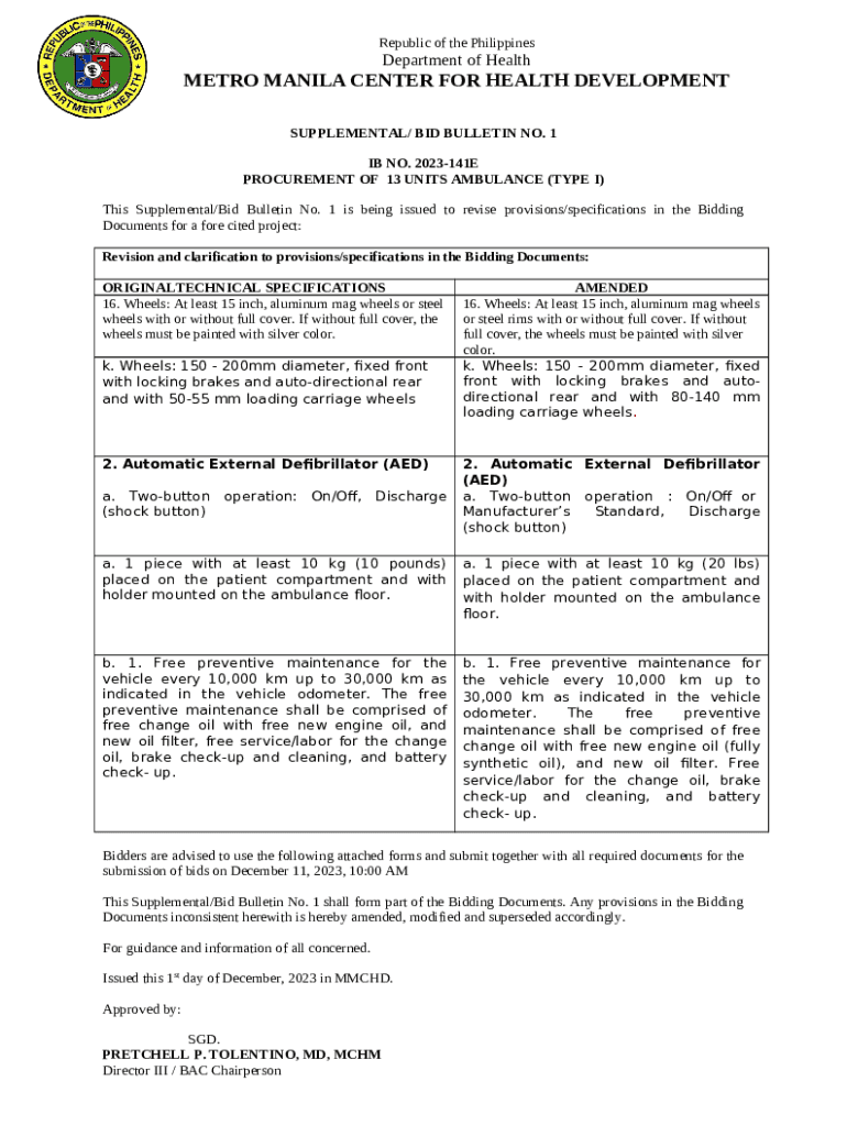 PROCUREMENT OF13 UNITS AMBULANCE (TYPE I) Doc Template | pdfFiller