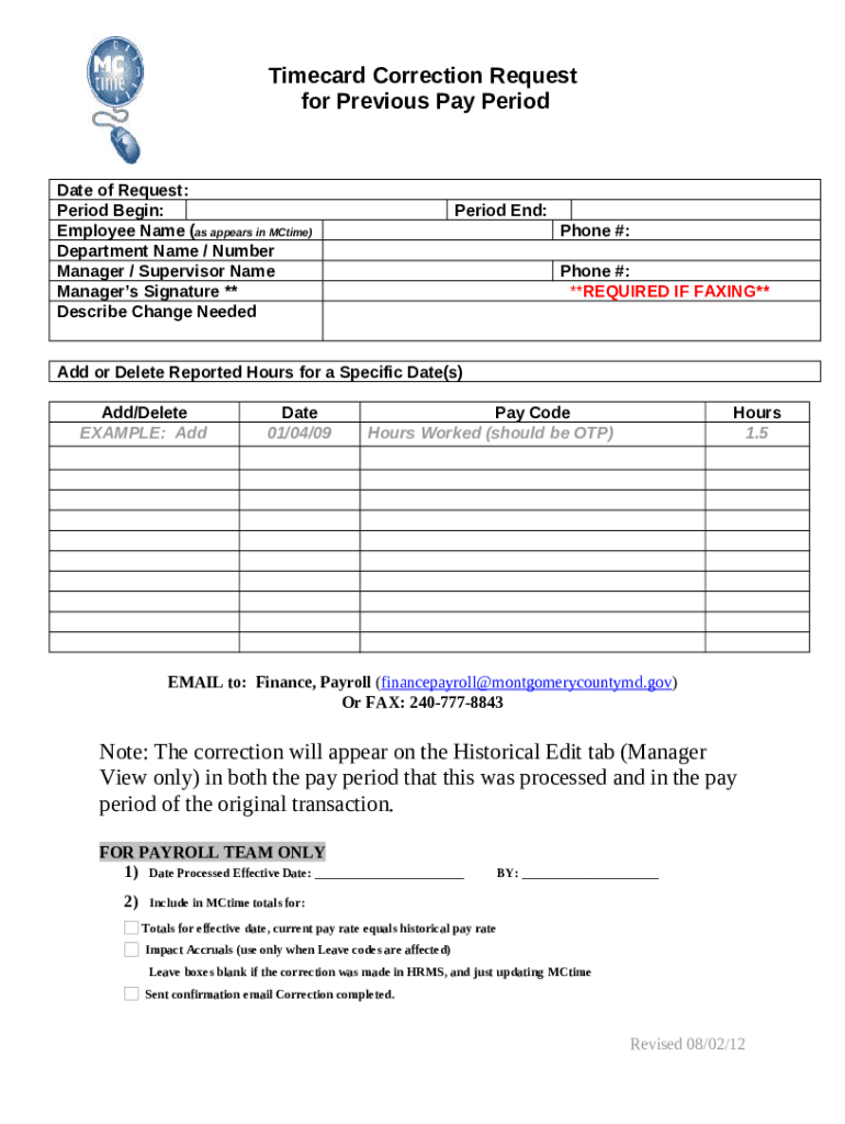 Timecard Correction Request for Previous Pay Period Doc Template ...
