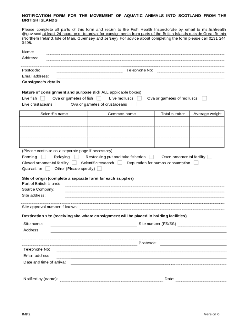 EXP1: Notification to export live fish and shellfish Doc Template ...