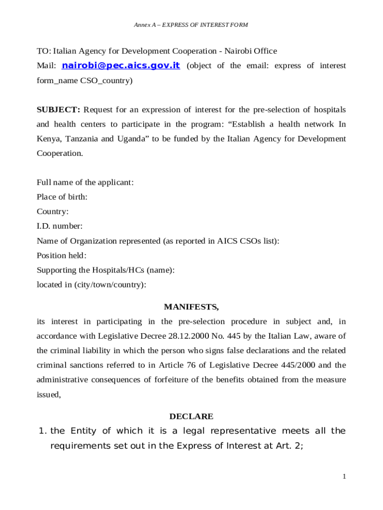 Annex AEXPRESS OF INTEREST - AICS - Nairobi Doc Template | pdfFiller