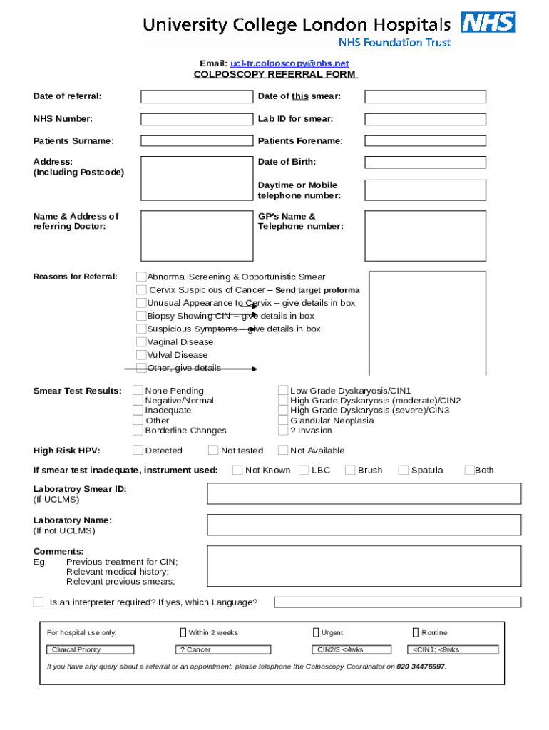 Colposcopy patient referral Doc Template | pdfFiller
