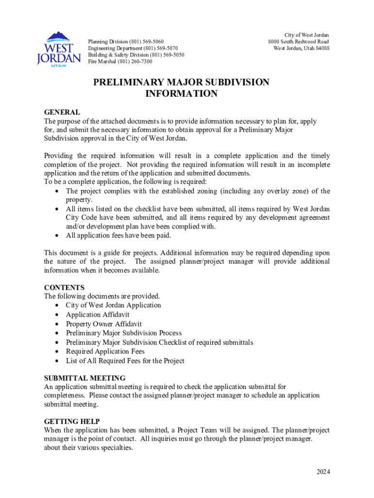 Fillable Online PRELIMINARY MAJOR SUBDIVISION INFORMATION Fax Email Print - pdfFiller