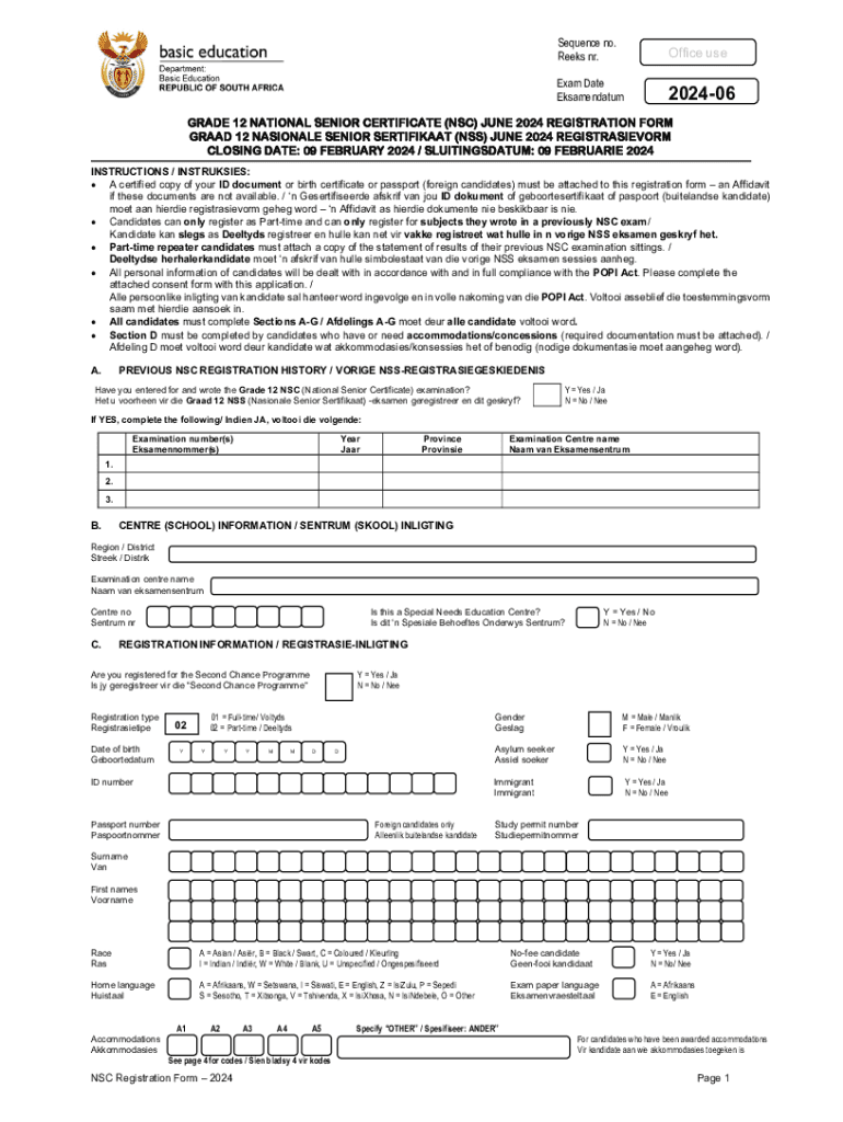 Fillable Online NSC Nov National Registration Form with ConsentDAM revised 2024 final Fax Email ...