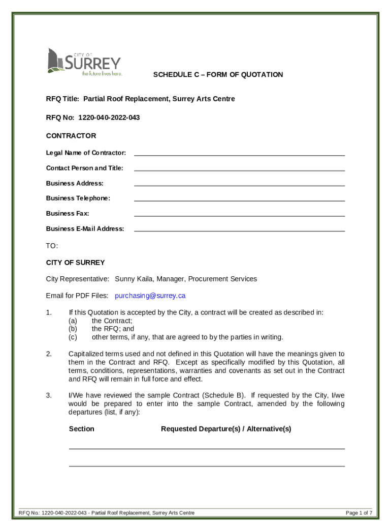 Request for Quotation for Commercial Roof Replacement ... Doc Template ...