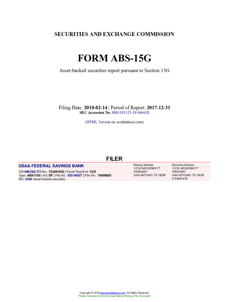 Fillable Online USAA FEDERAL SAVINGS BANK Form ABS-15G Filed 2018-02-14 ...