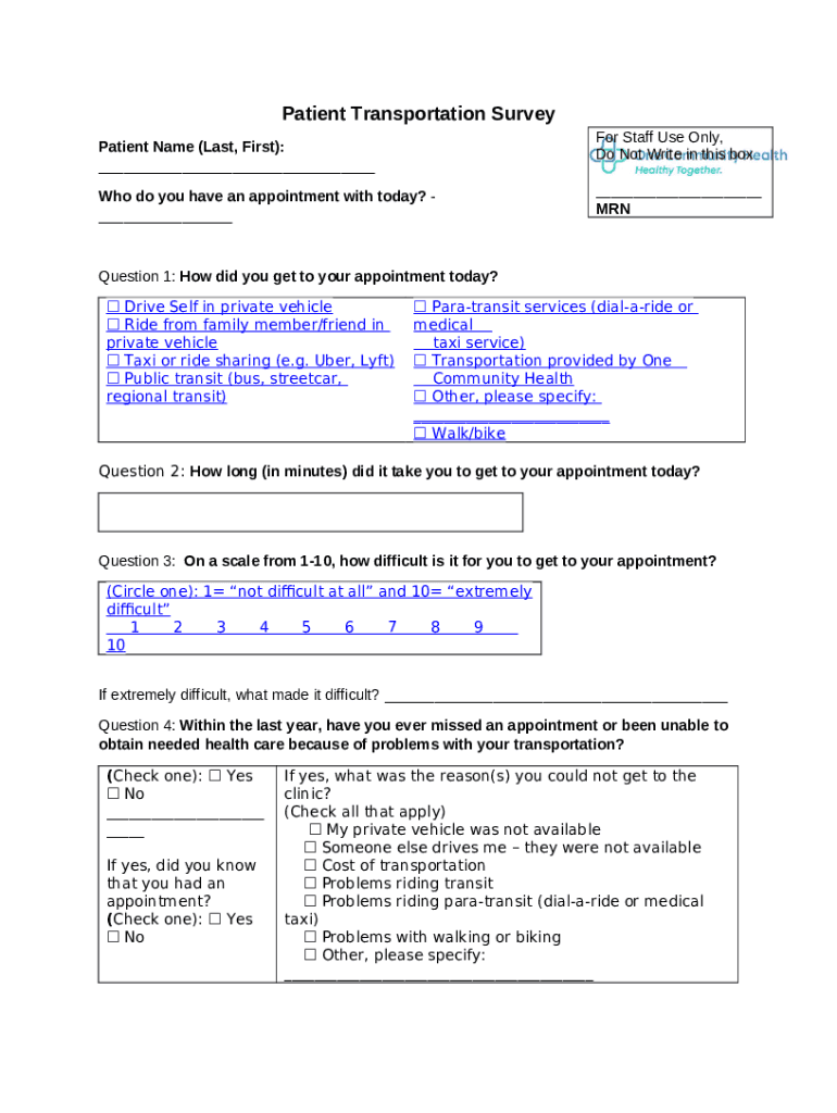 OCH Patient Transportation Survey Doc Template | pdfFiller