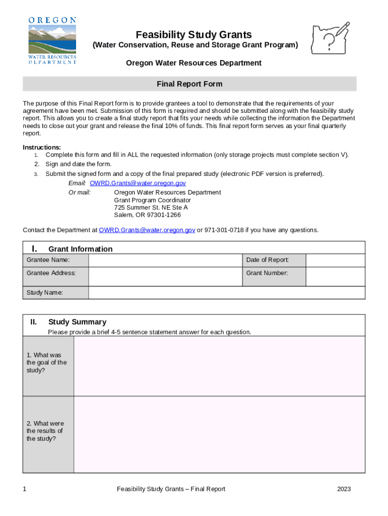 Feasibility Study Grants - Final Report Doc Template | pdfFiller