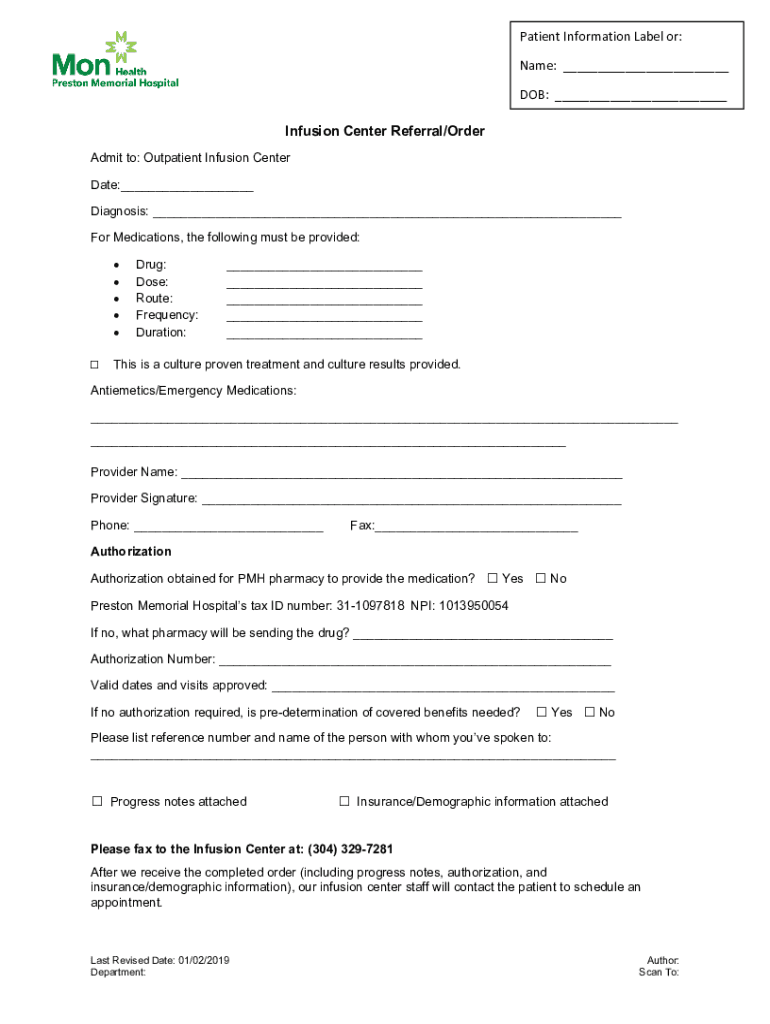 Fillable Online Ambulatory Outpatient Infusion Checklist Fax Email ...