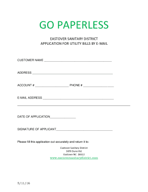 Fillable Online APPLICATION FOR UTILITY BILLS BY E-MAIL Fax Email Print - pdfFiller