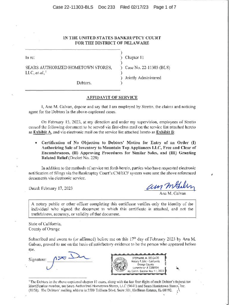 Fillable Online Case 22-11303-BLS Doc 233 Filed 02/17/23 Page 1 of 7 ...