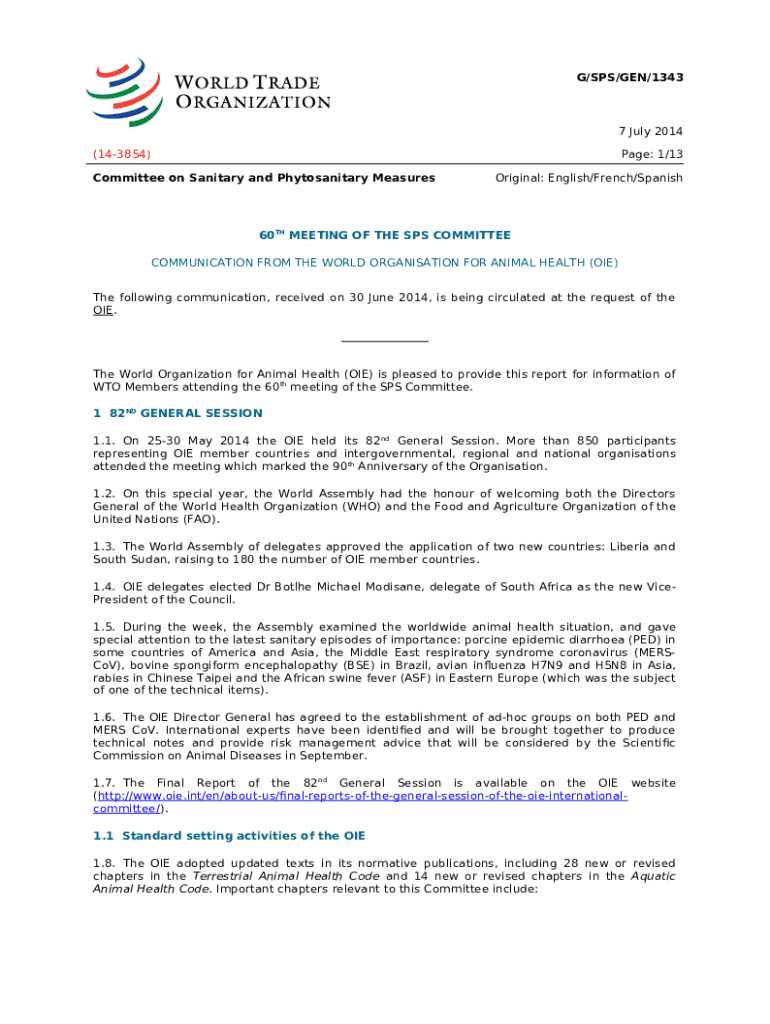 ACTIVITIES OF THE WTO SPS COMMITTEE AND OTHER ... Doc Template | pdfFiller