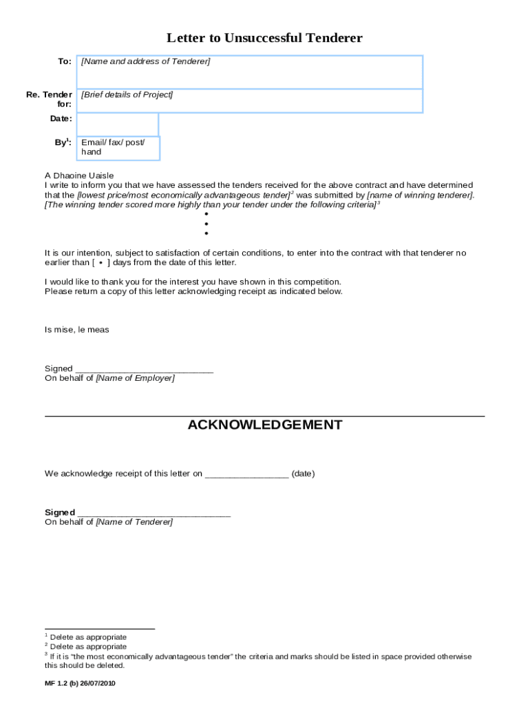 Sample Letter to Successful and Unsuccessful Tenderers Doc Template ...