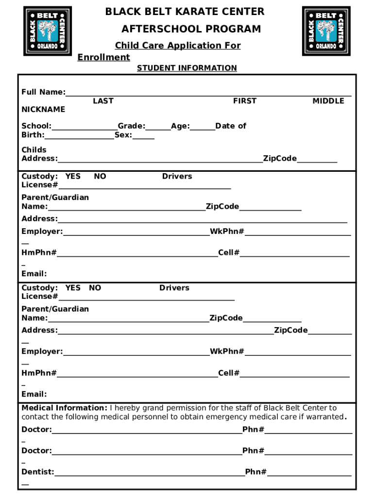 Afterschool Enrollment Page 1 - Black Belt Center Doc Template | pdfFiller