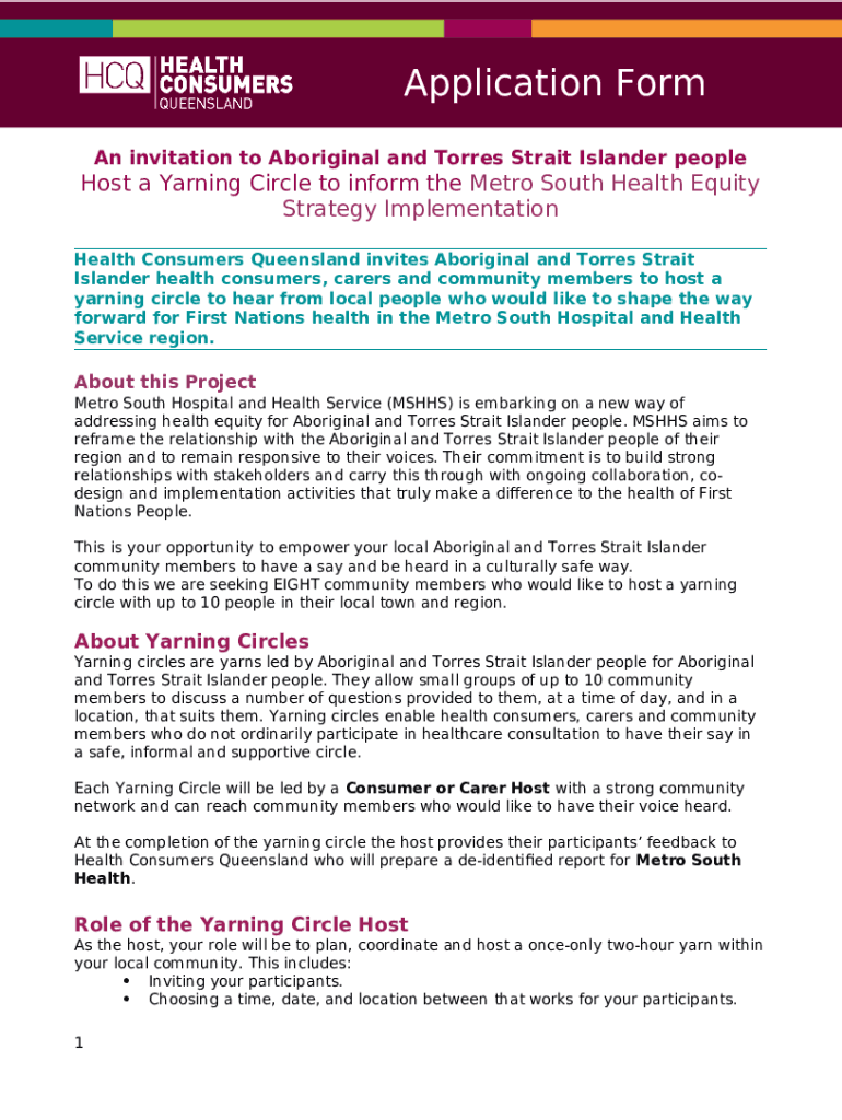 Consumer and Carer Application Yarning Circle Host ... Doc Template ...