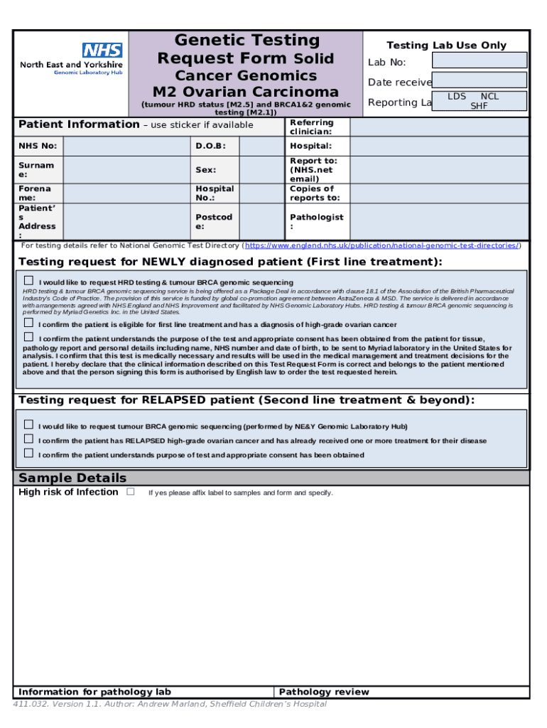 BRCA gene test for breast and ovarian cancer risk Doc Template | pdfFiller