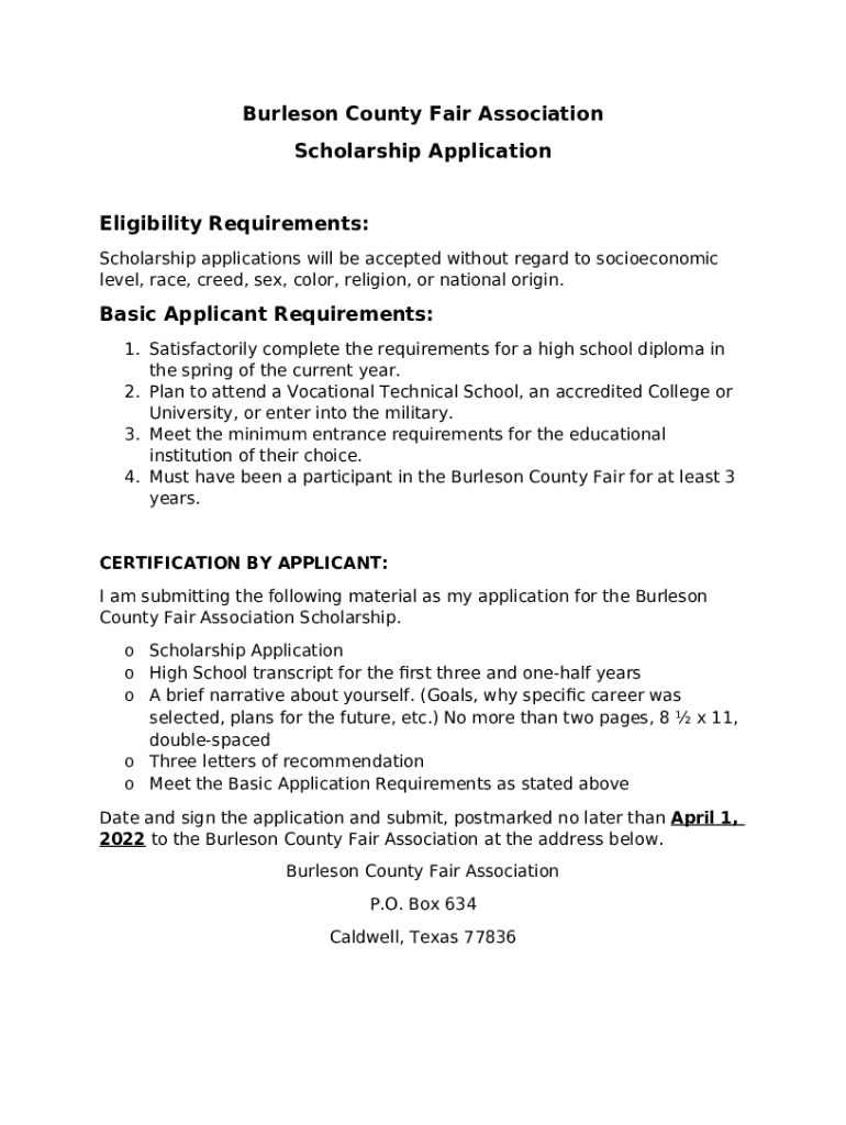 Burleson County Fair Association Scholarship Application - burleson ...