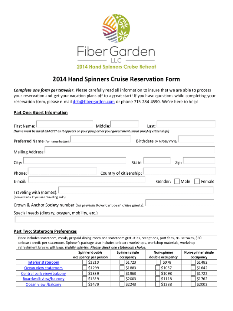 Fillable Online Reservation Form - Fiber Garden Fax Email Print - pdfFiller